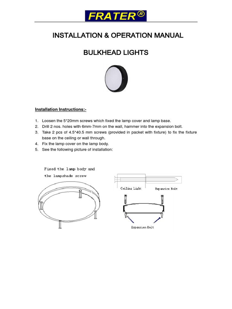 Bulkhead Light Installation Manual | PDF | Technology & Engineering
