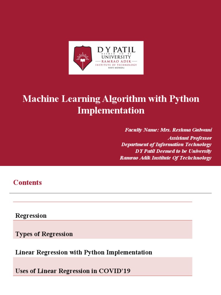 Machine Learning Algorithm With Python Implementation Pdf Dependent And Independent