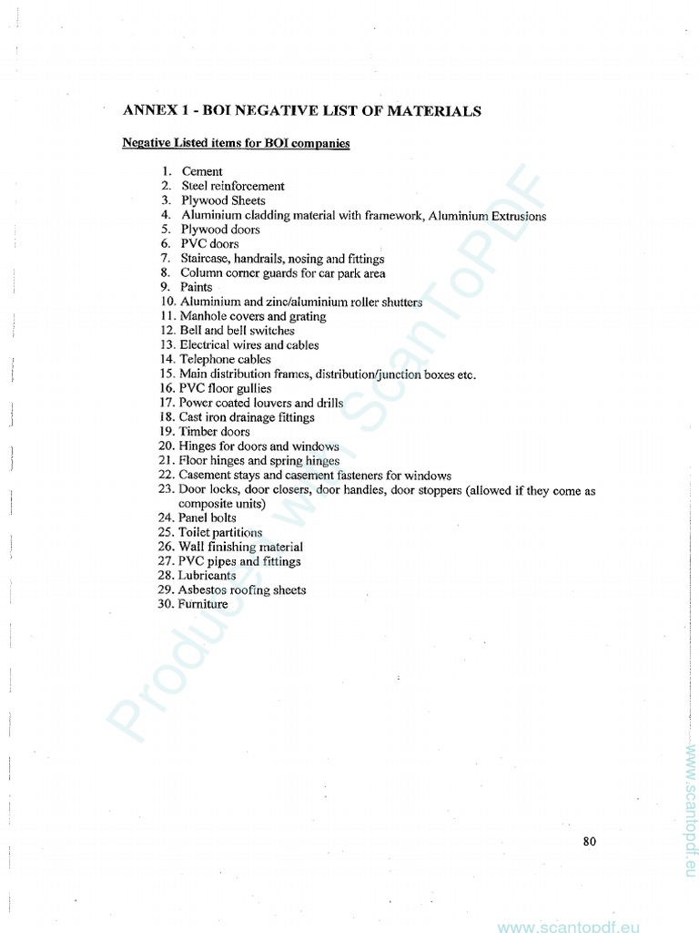 BOI Negative List of Materials | PDF