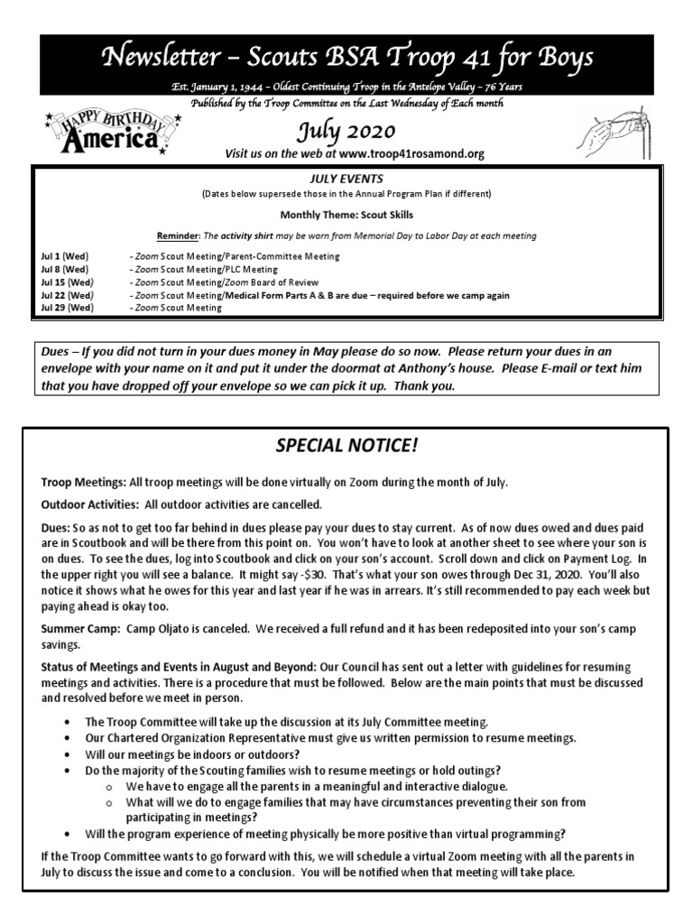 July Newsletter | PDF | Boy Scouts Of America | Scouting