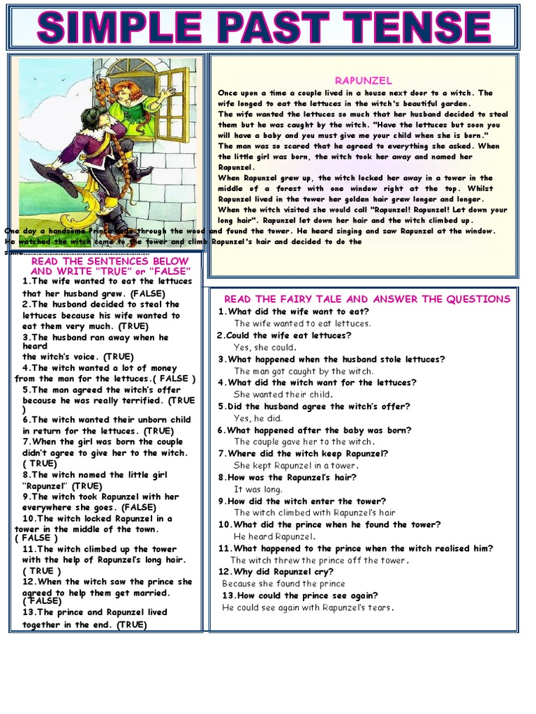 Rapunzel: Read The Sentences Below and Write "True" or "False" Read The ...
