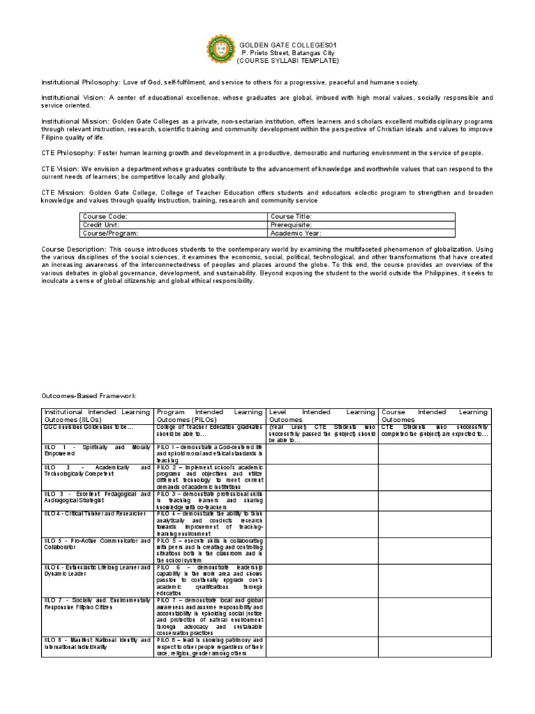 Course-Syllabus Template | PDF | Vocational Education | Teacher Education