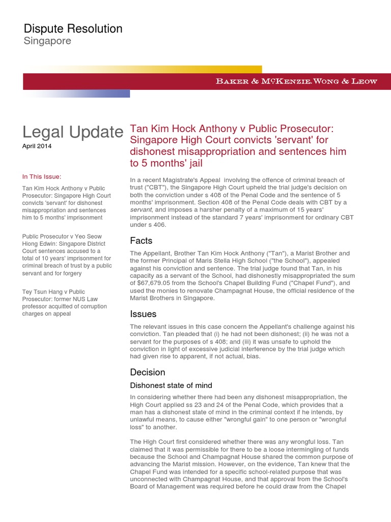 Tan Kim Hock Anthony Case | PDF | Sentence (Law) | Prosecutor