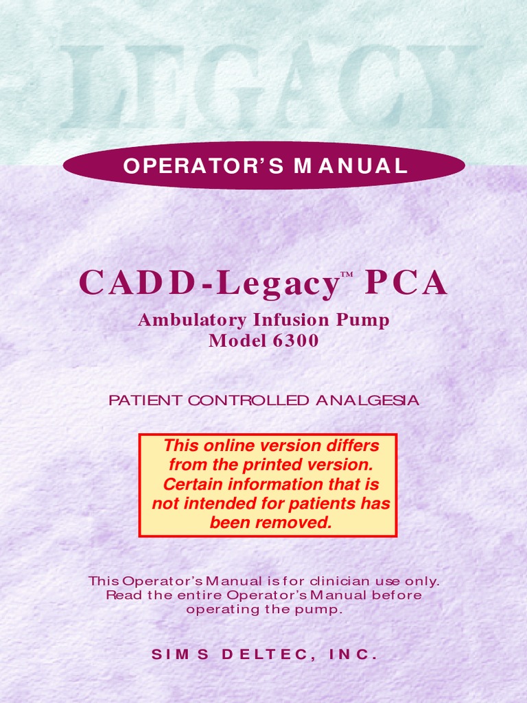 Smiths Medical Cadd Legacy Pca 6300 User Manual PDF | PDF | Intravenous ...
