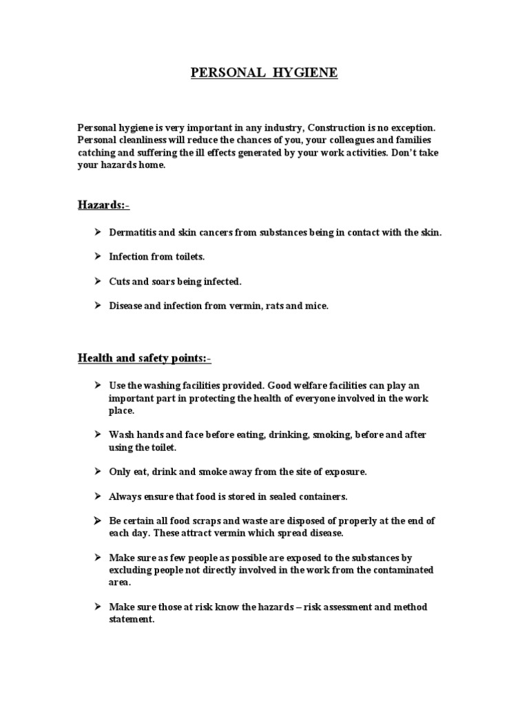 Personal Hygiene | PDF