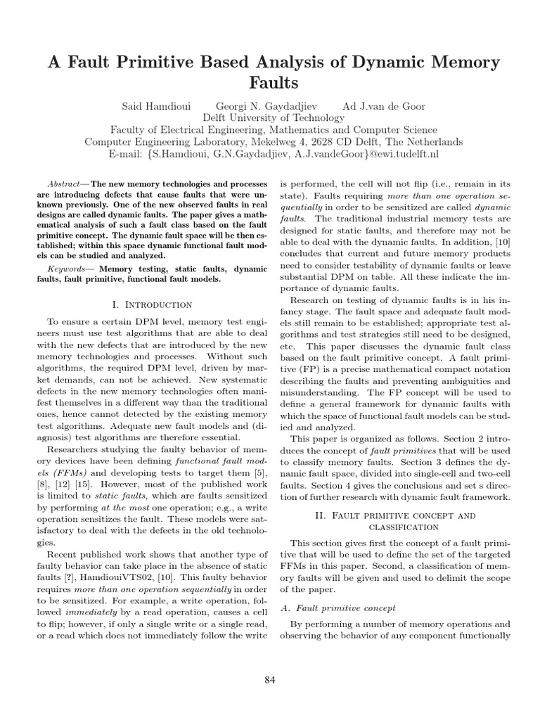 A Fault Primitive Based Analysis Of Dynamic Memory Faults Pdf Random Access Memory Algorithms
