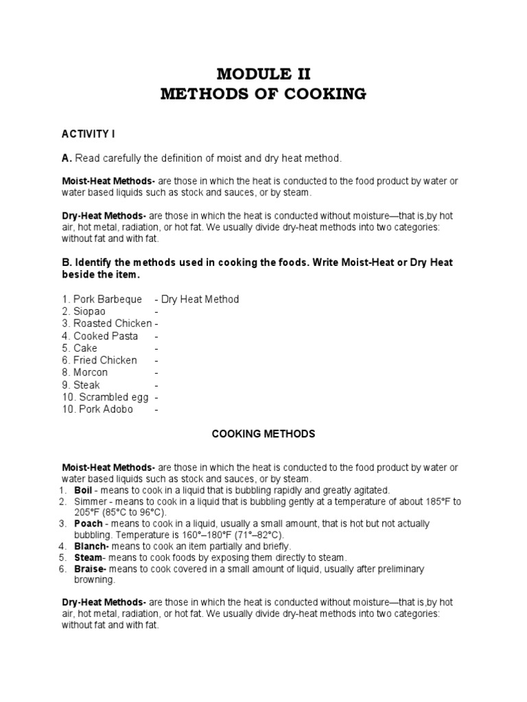Module 2. Methods of Cooking | PDF | Grilling | Roasting