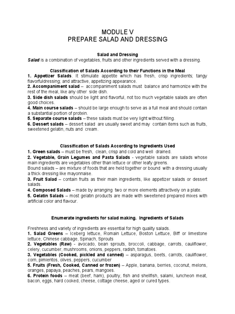 Salad and Dressing Preparation Guide | PDF | Salad | Foods