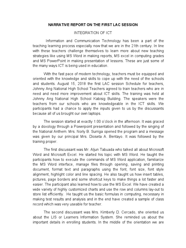 Narrative Report On The First Lac Session | PDF | Educational ...