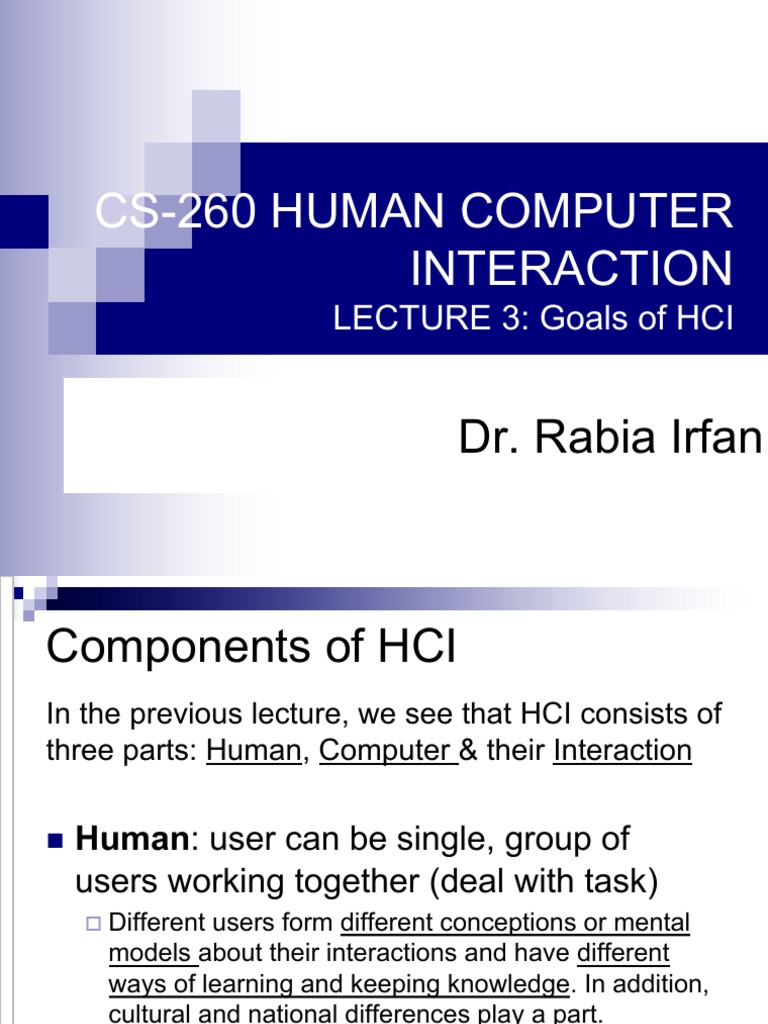 HCI Lecture 3-Goals of HCI | PDF | Human–Computer Interaction | Usability