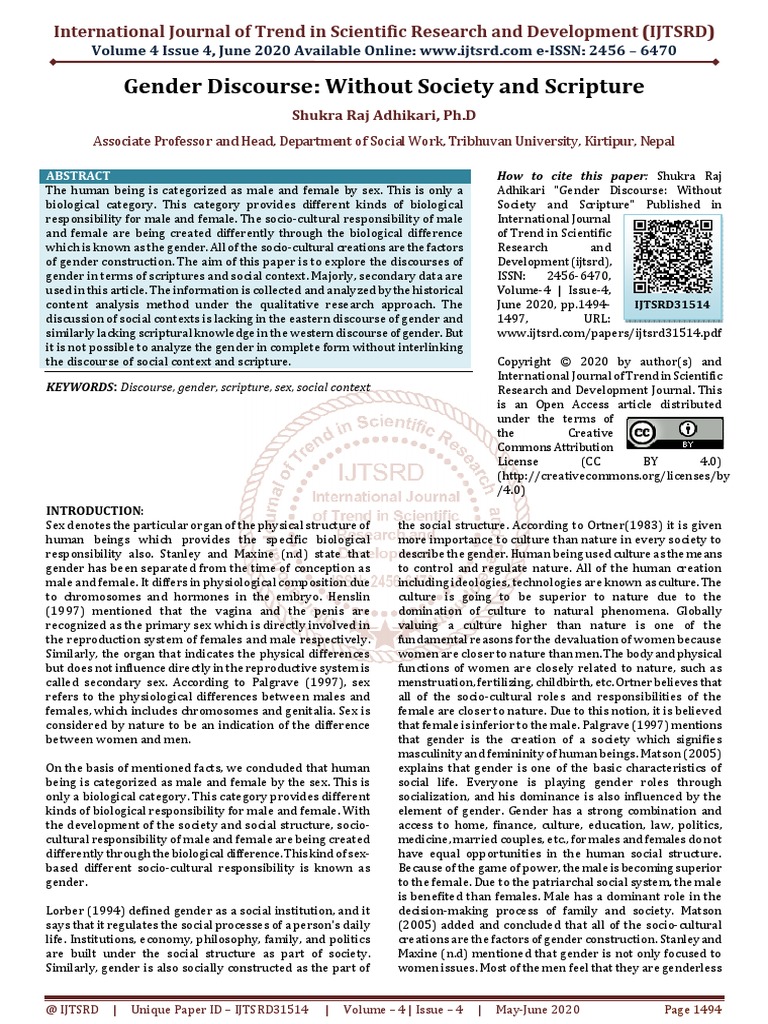 Gender Discourse Without Society and Scripture | PDF | Patriarchy | Gender