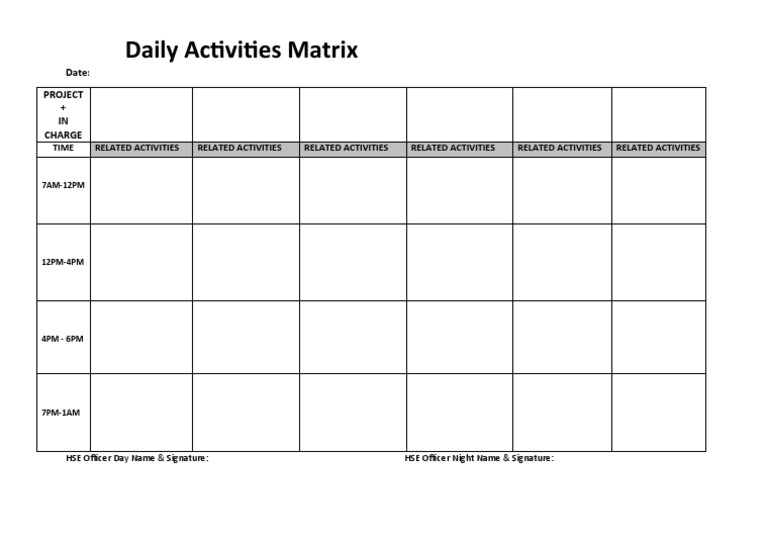 Daily Activities Matrix | PDF