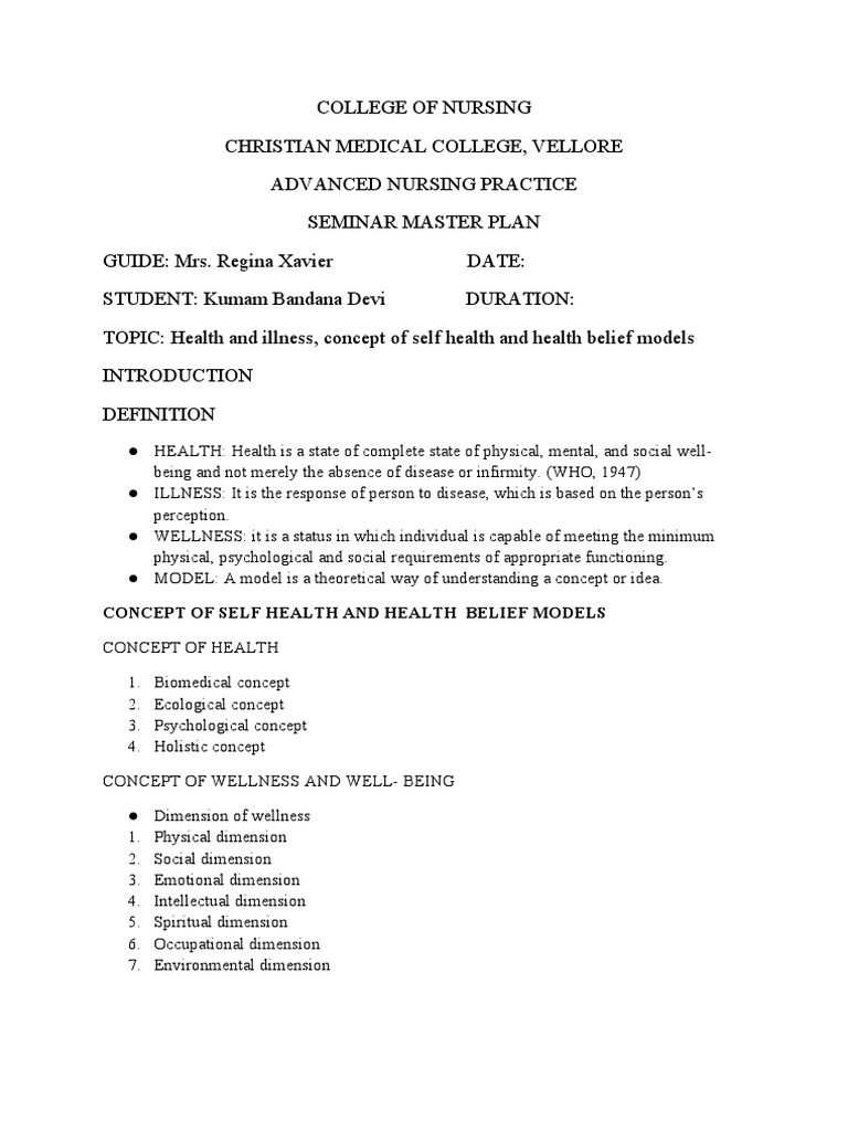 Concept of Self Health and Health Belief Models | PDF