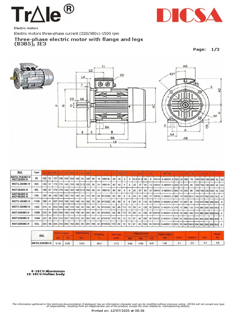Three-Phase Electric Motor With Flange and Legs (B3B5), IE3 | PDF ...