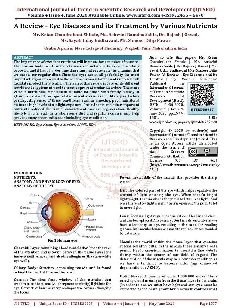 A Review Eye Diseases and Its Treatment by Various Nutrients | PDF ...