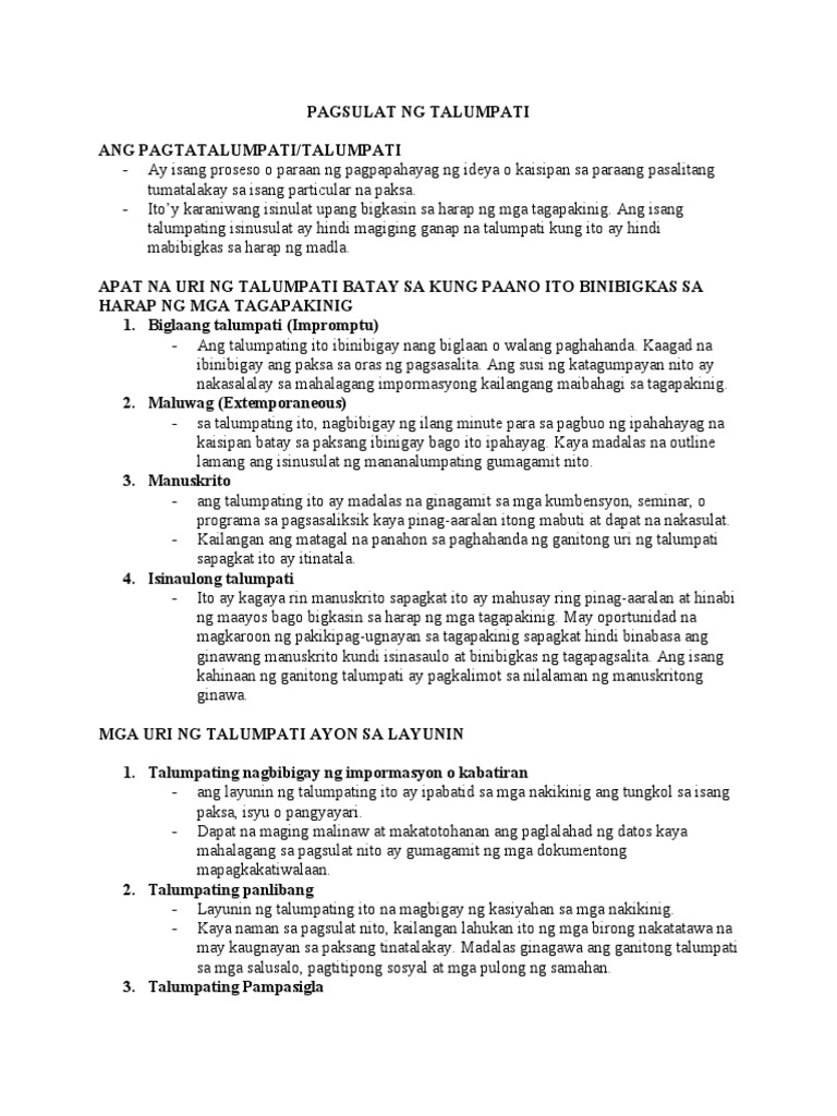 PAGSULAT NG TALUMPATI