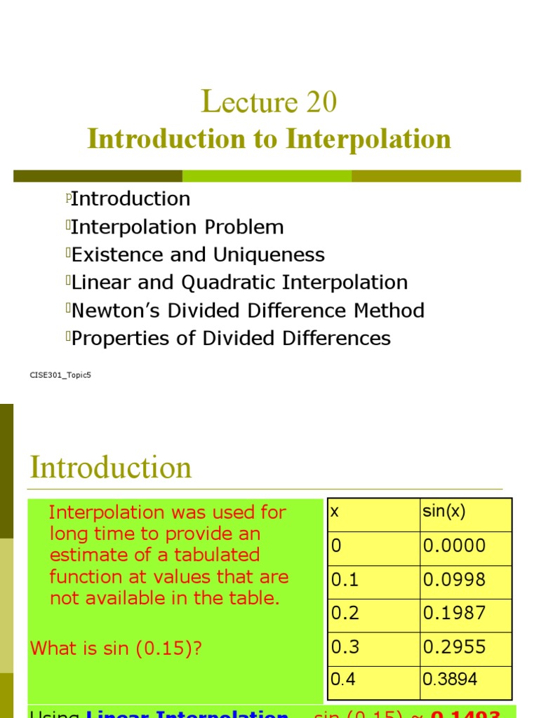 Introduction To Interpolation: Ecture 20 | PDF | Interpolation ...