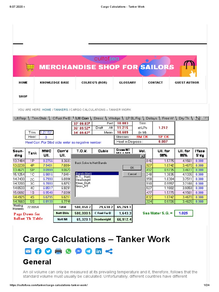 Cargo Calculations - Tanker Work | PDF | Barrel (Unit) | Density