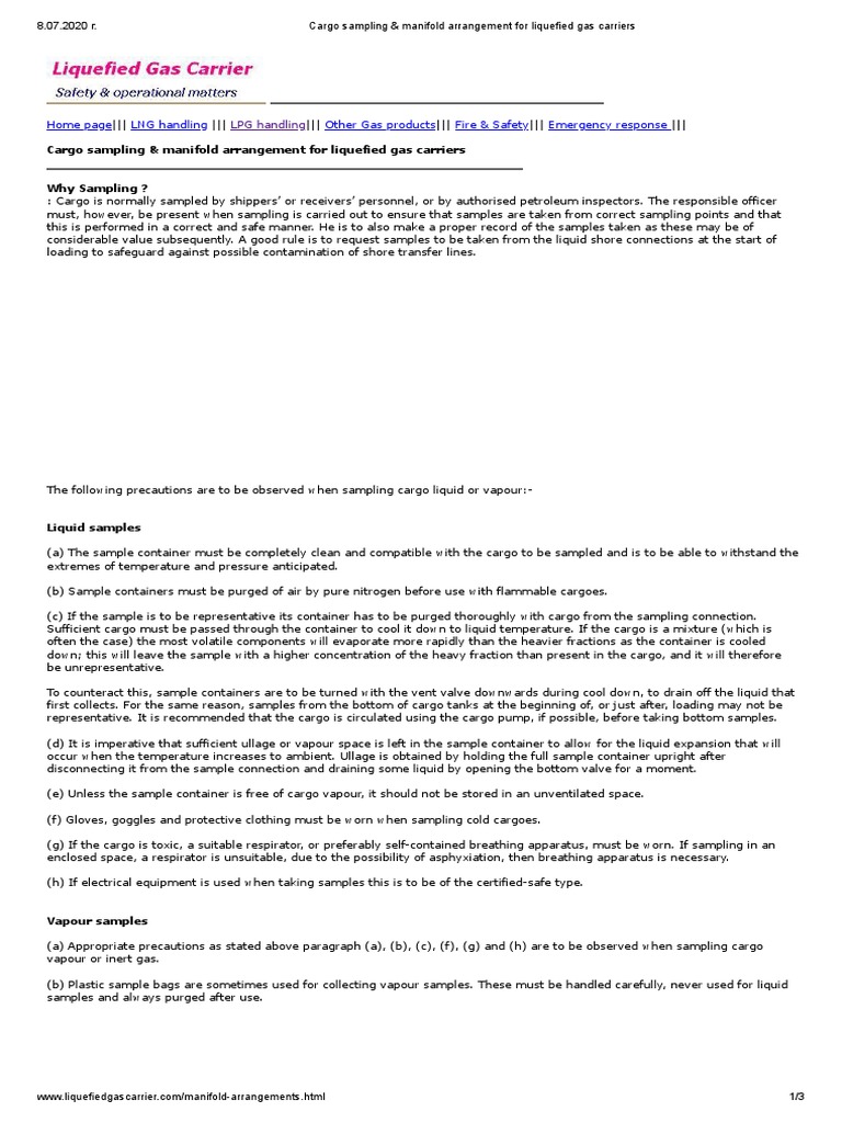 Cargo Sampling & Manifold Arrangement For Liquefied Gas Carriers | PDF ...
