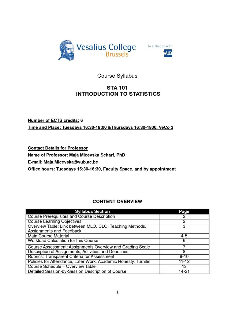 STA 101 Introduction To Statistics: Course Syllabus | PDF | P Value ...