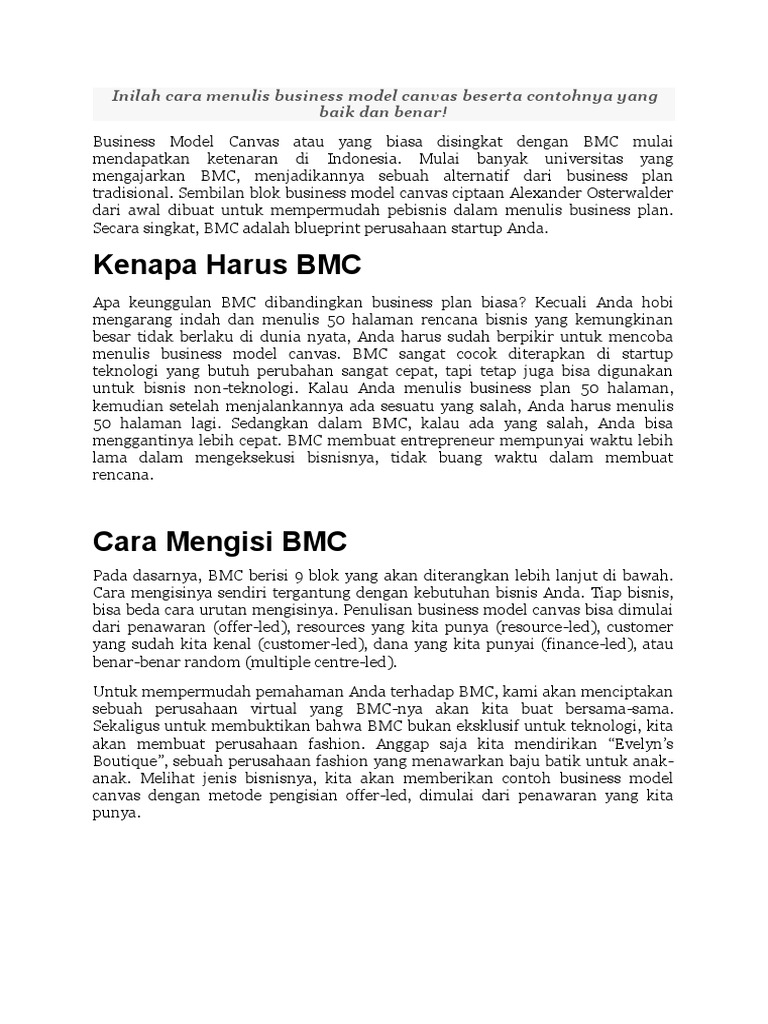 Kenapa Harus BMC: Inilah Cara Menulis Business Model Canvas Beserta ...