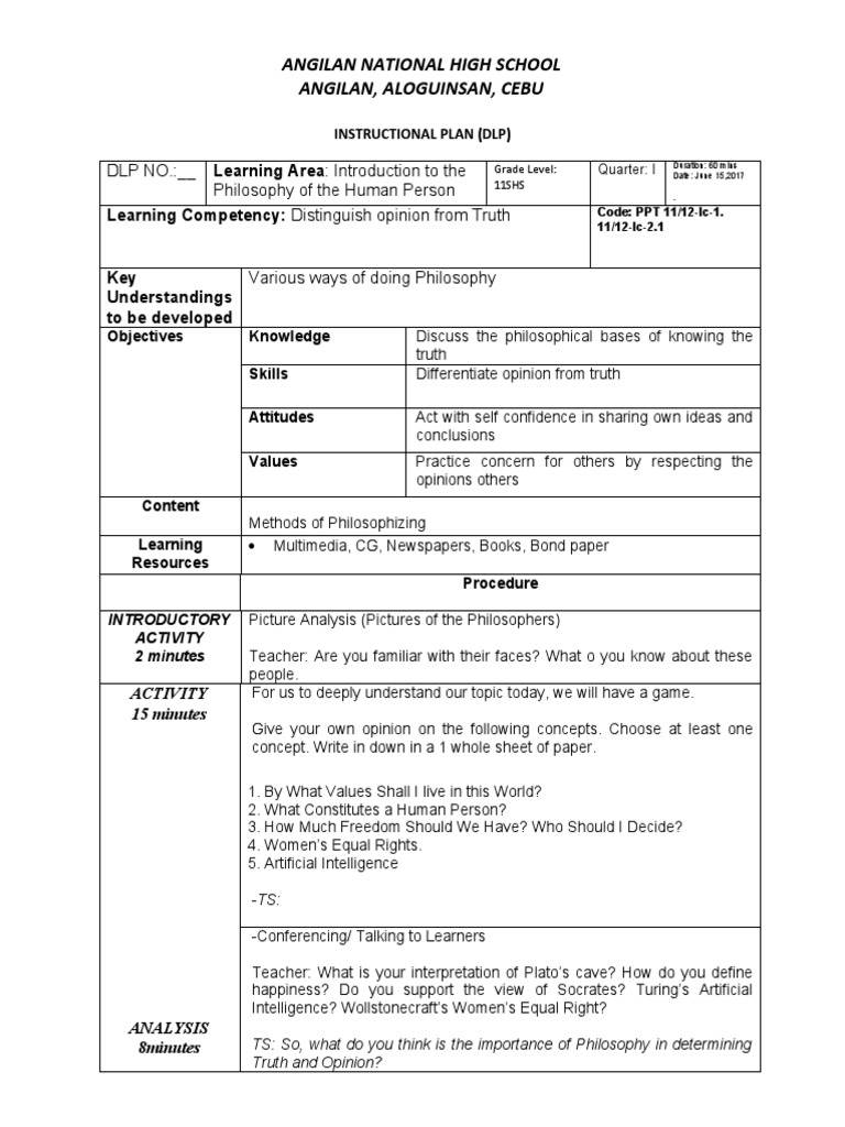 Angilan National High School Angilan, Aloguinsan, Cebu | PDF | Truth ...