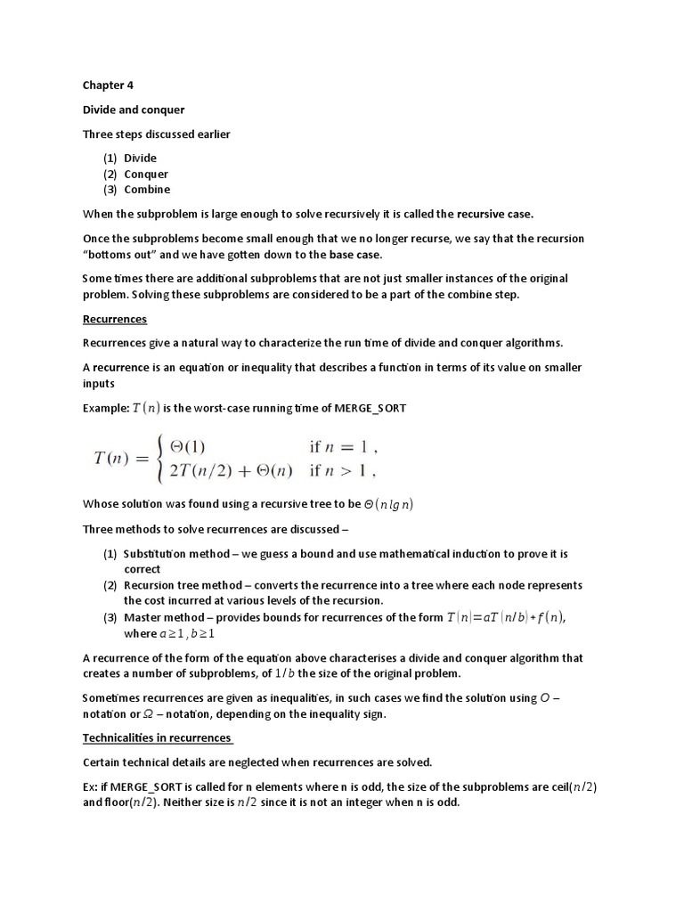 Chapter 4 Divide And Conquer Pdf Recurrence Relation Recursion