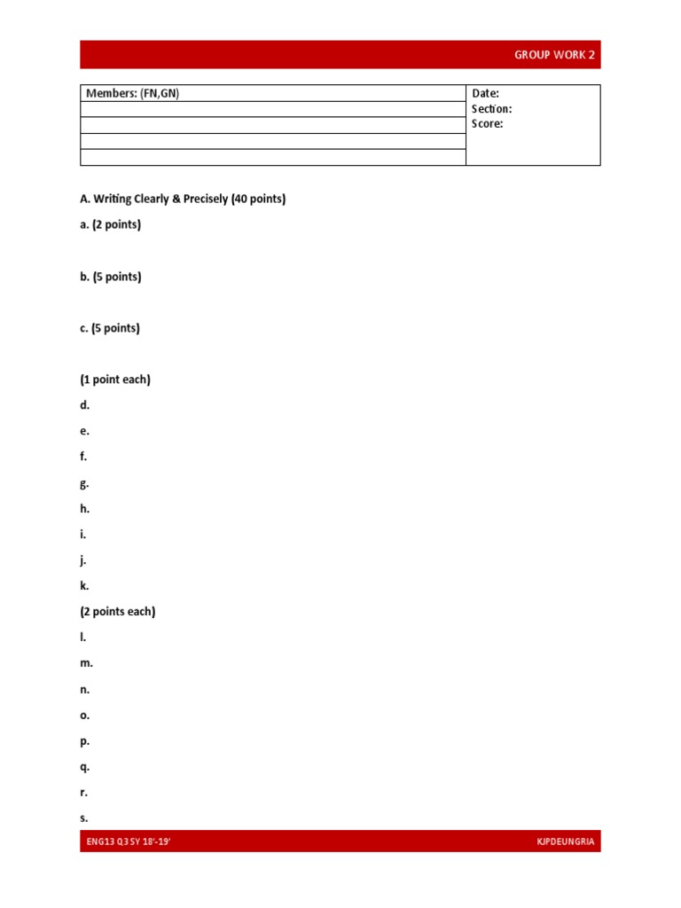 Writing Exercise Answer Sheet | PDF