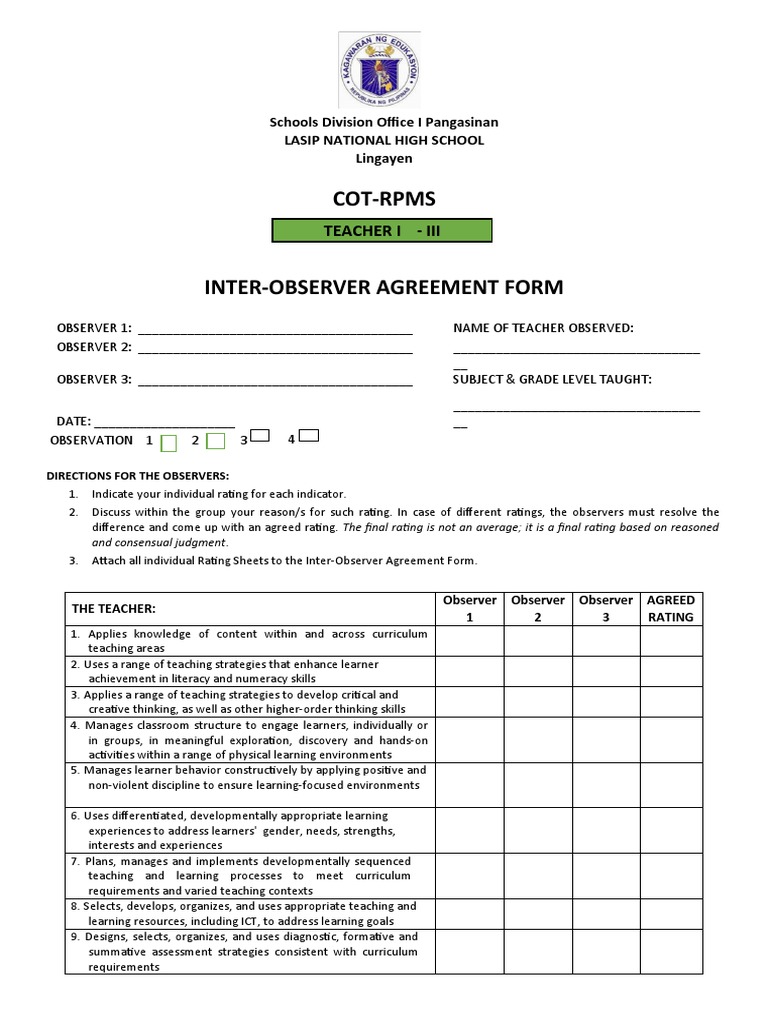 Cot-Rpms: Teacher I - Iii | PDF | Curriculum | Teaching