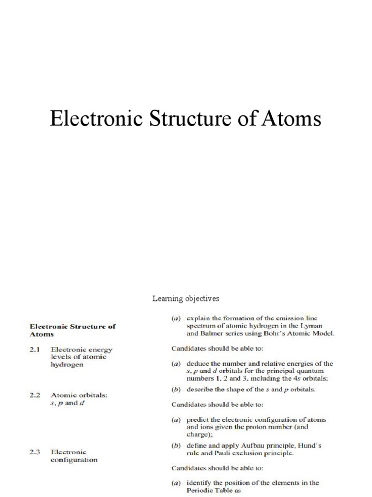 Electronic Structure of Atoms | PDF | Electron Configuration | Emission Spectrum