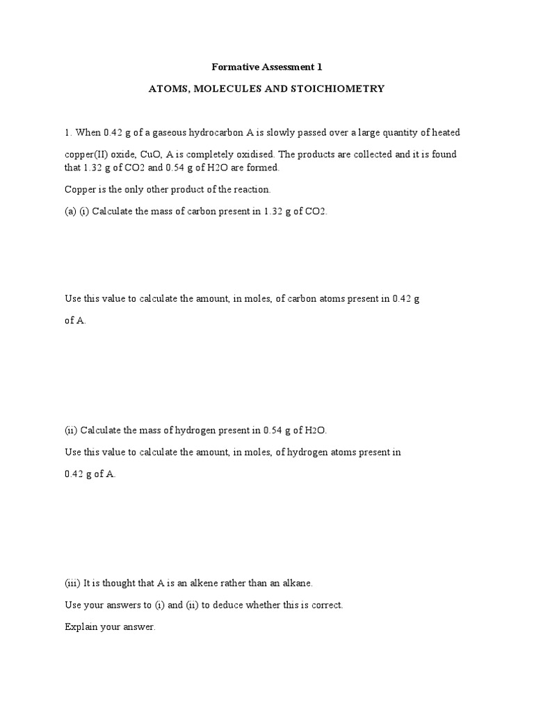 Atoms, Compounds and Stoichiometry Worksheet | PDF | Chlorine ...