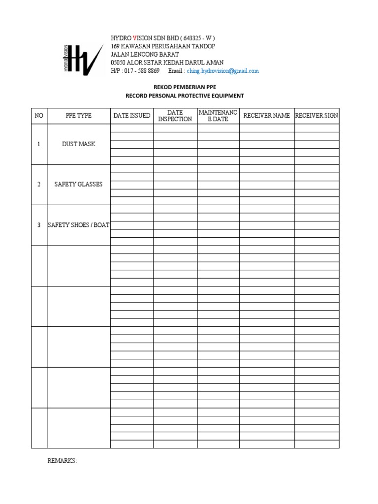 Rekod Pemberian Ppe Record Personal Protective Equipment | PDF