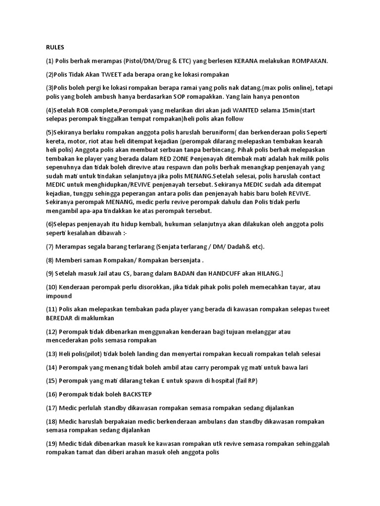 Rules Rompakan Legacy | PDF