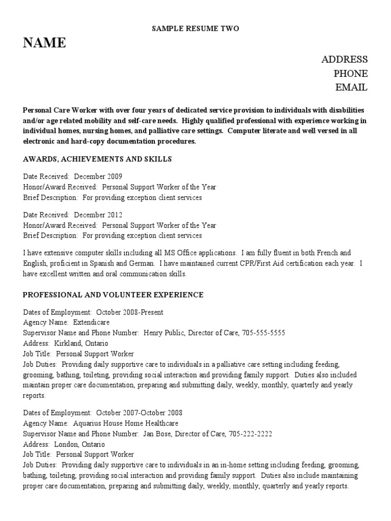 Sample PSW Resume - 3 | PDF | Health Care | Medicine