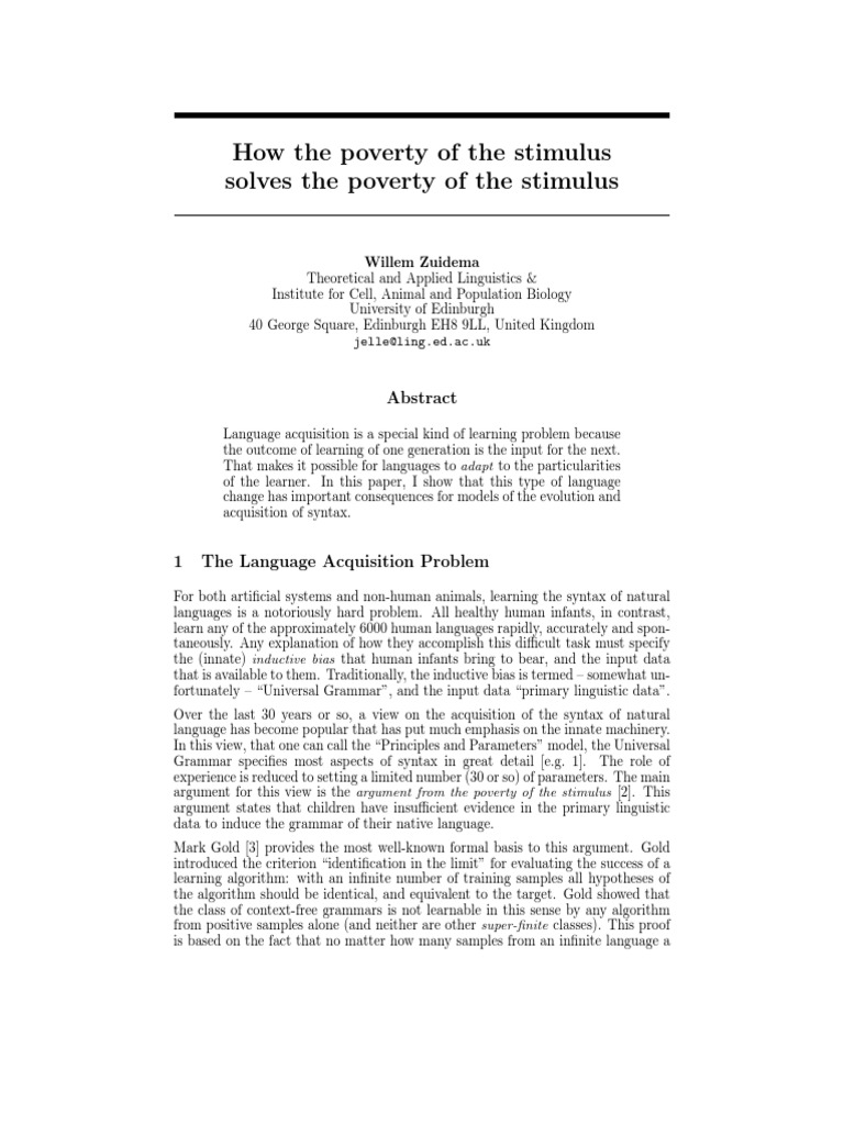 How The Poverty of The Stimulus Solves The Poverty of The Stimulus | PDF | Language Acquisition ...