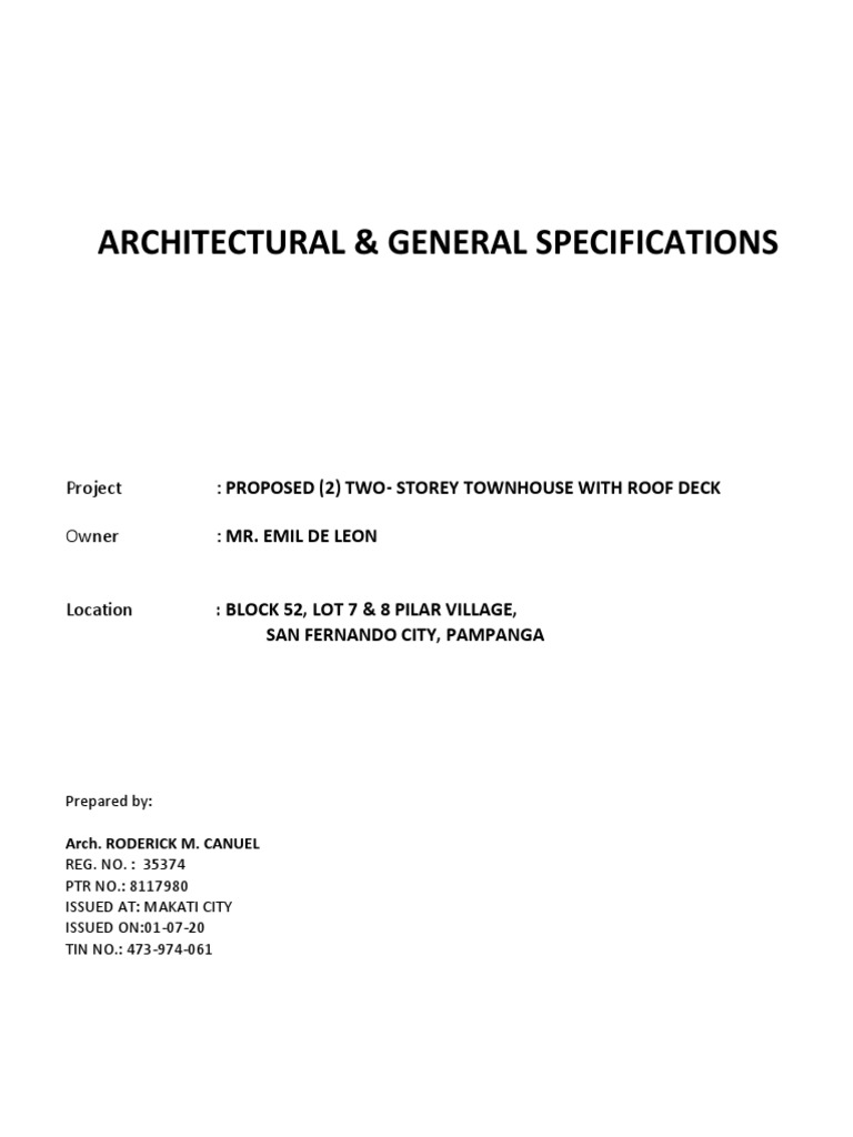 Architectural Specifications | Download Free PDF | Plumbing | Concrete