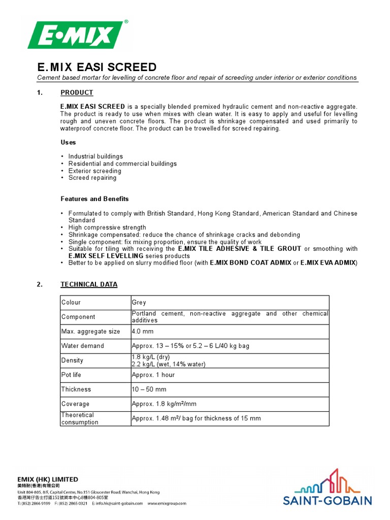 E-Mix - EASI Screed PDF | PDF | Concrete | Cement