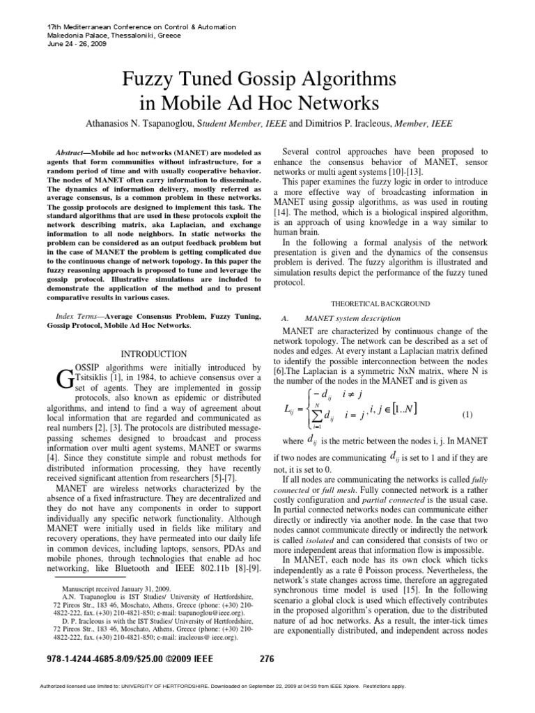 Fuzzy Tuned Gossip Algorithms | PDF | Fuzzy Logic | Computer Network