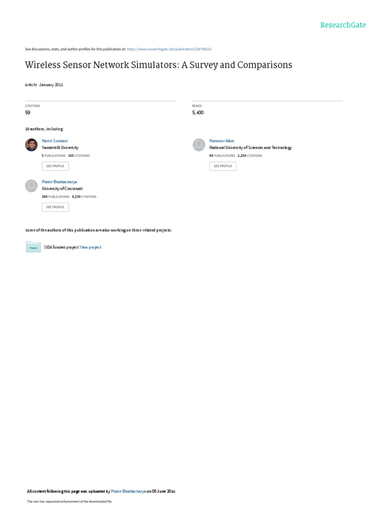 Wireless Sensor Network Simulators A Survey And Comparisons Pdf Wireless Sensor Network