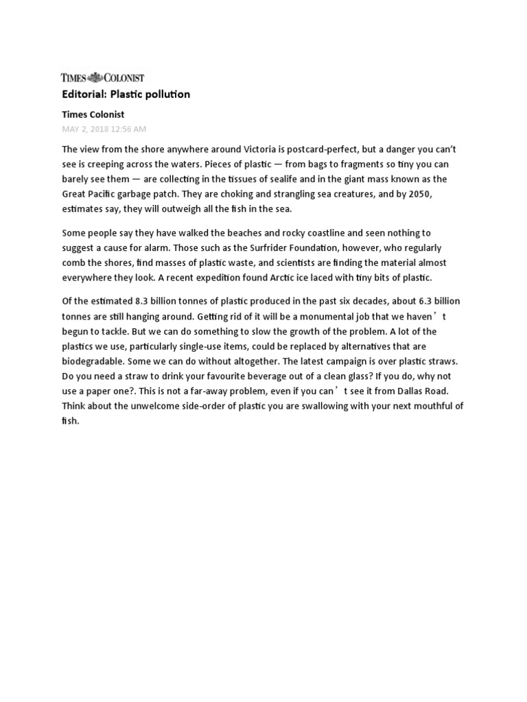 Editorial Plastic Pollution | PDF | Plastic | Aquatic Ecology