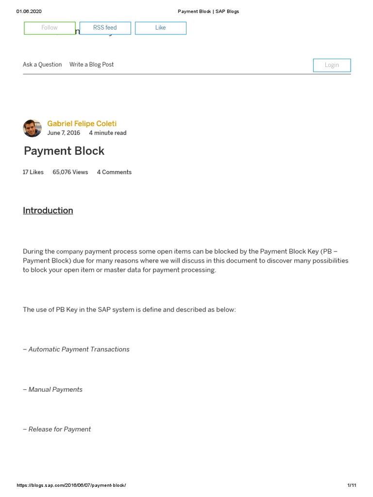 Payment Block - SAP Blogs | PDF | Payments | Invoice