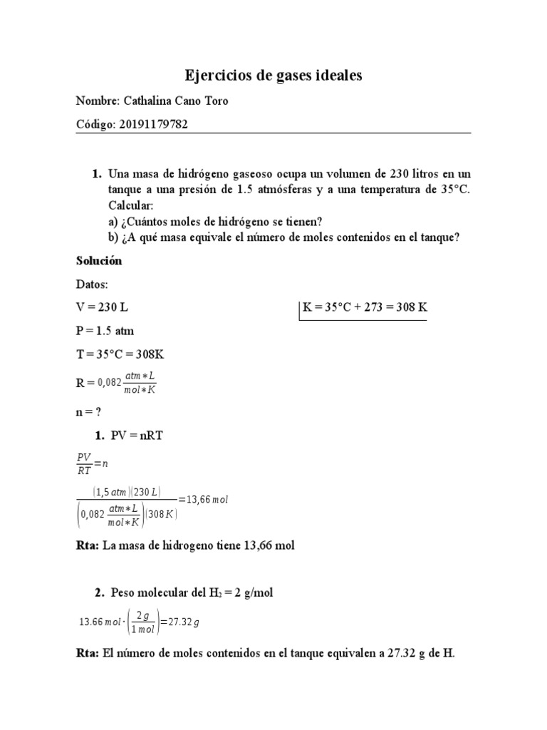 Ejercicios de Gases Ideales | PDF | Gases | Mole (Unidad)
