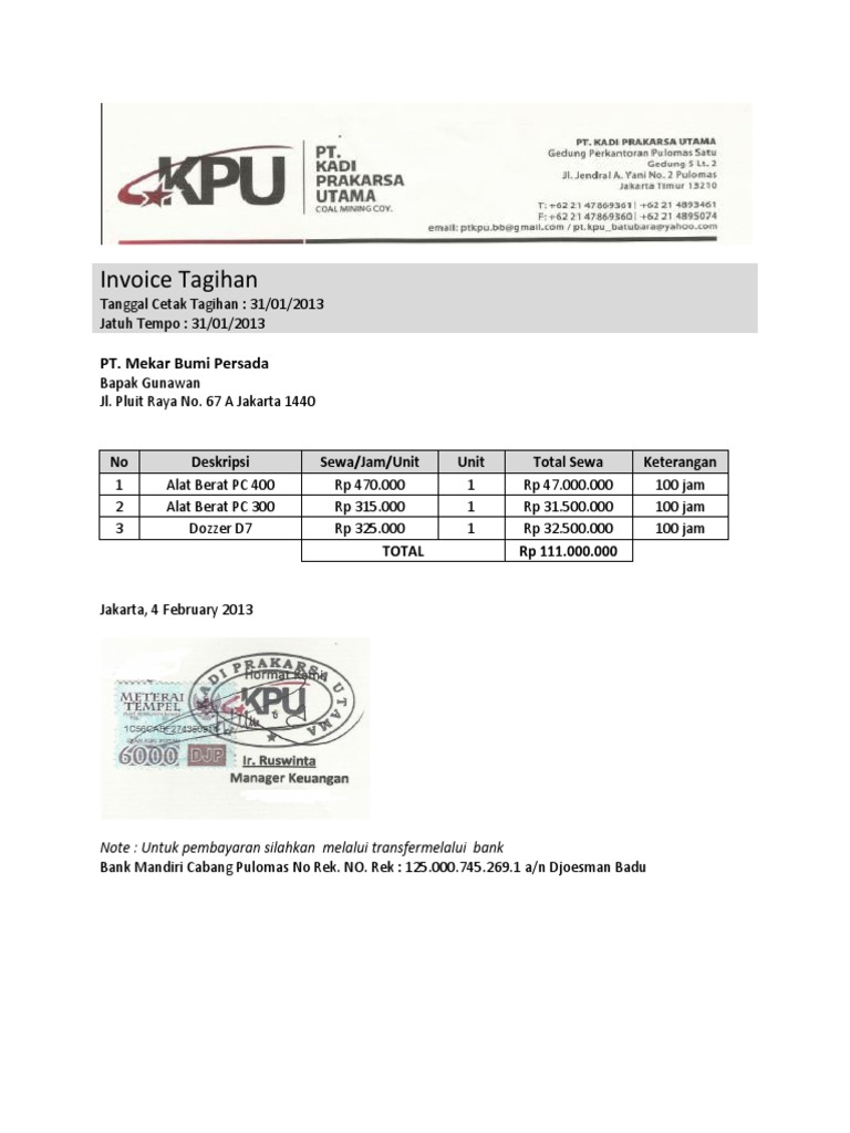Invoice Tagihan: PT. Mekar Bumi Persada | PDF