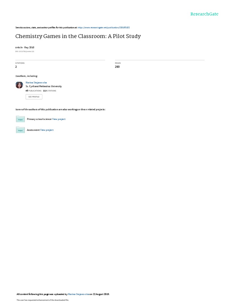 Chemistry Games in The Classroom: A Pilot Study: Article | PDF ...