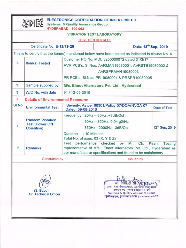 Random Vibration Test Report | PDF
