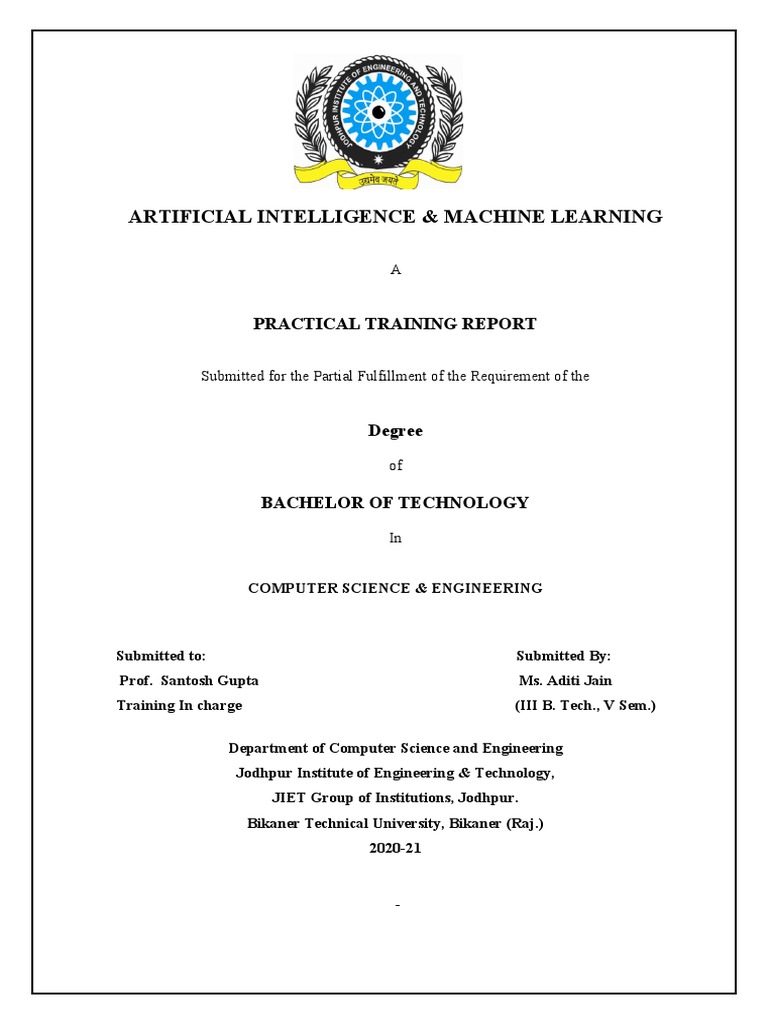 Artificial Intelligence & Machine Learning: Practical Training Report ...