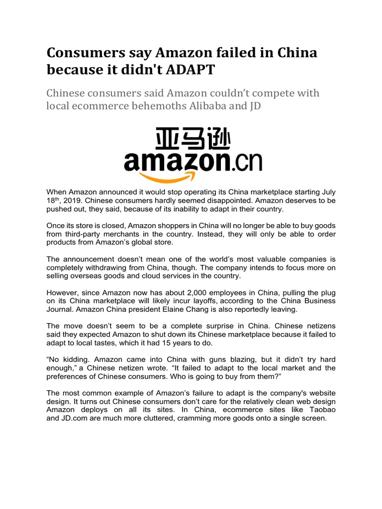 Amazon Failed in China 2019 | PDF | E Commerce | World Wide Web