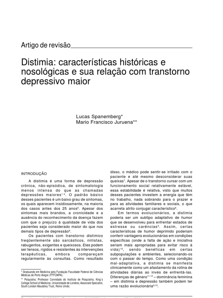 Distimia | PDF | Depressão | Transtorno bipolar