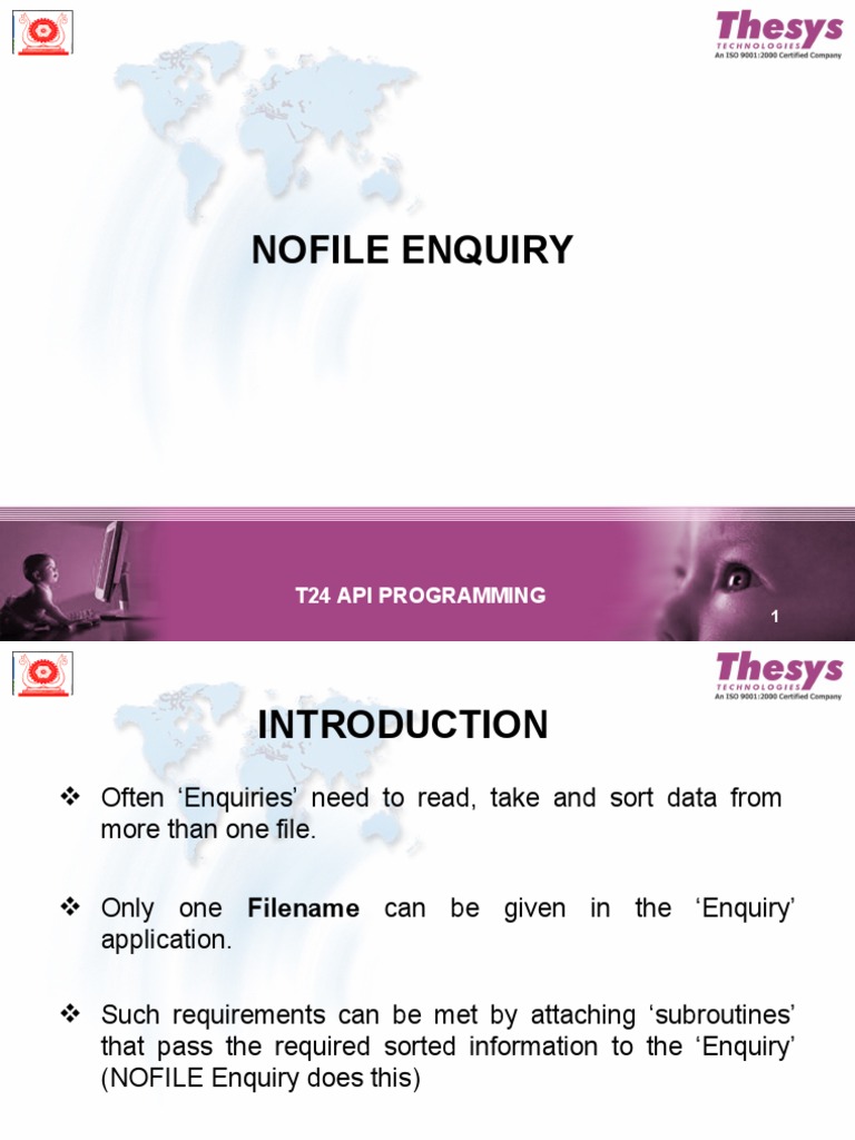 Nofile Enquiry: T24 Api Programming | Download Free PDF | Filename | Subroutine